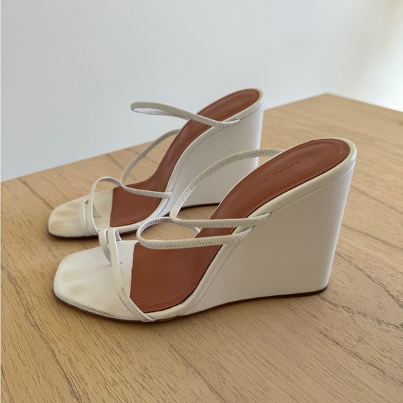 Amina Muaddi | Shoes | Amina Muaddi White Wedge Sandal | Poshmark